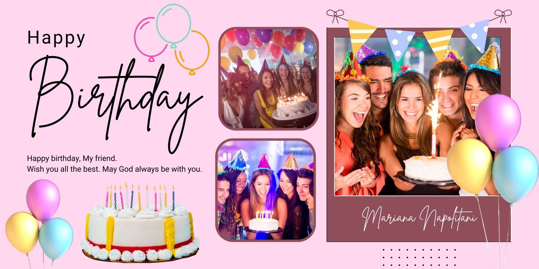 Pink Minimalist Birthday Banner Landscape